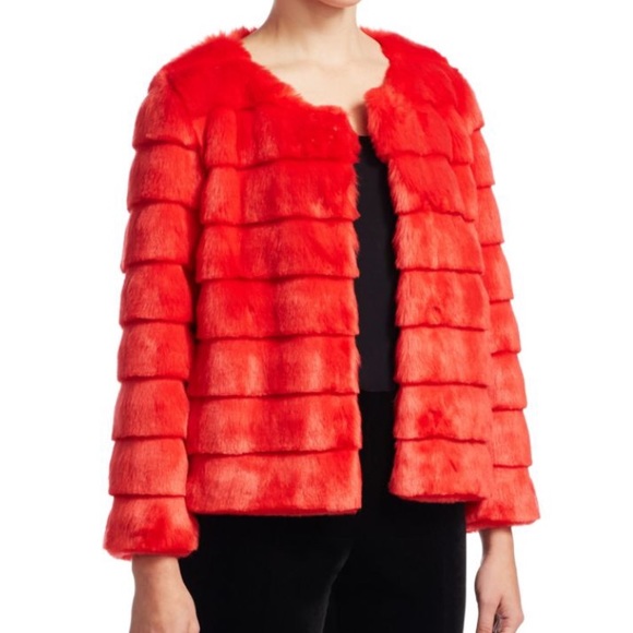scripted | Jackets & Coats | Scripted Tiered Faux Fur Jacket In Brilliant Poppy | Poshmark